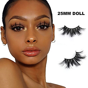 SY SHUYING 25mm Mink Lashes 3D Real Mink Eyelashes Fluffy Dramatic False Eyelashes 6D Wispy Long Thick Handmade Luxury Volume Strip Eye Lashes (3 Pairs, Doll Honey Queen)