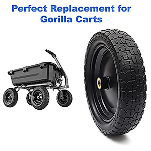(4-Pack) 13‘’ Tire for Gorilla Cart - Solid Polyurethane Flat-Free Tire and Wheel Assemblies - 3.15” Wide Tires with 5/8 Axle Borehole and 2.1” Hub