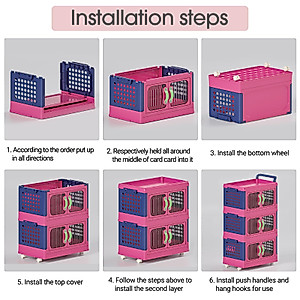 XCBYT Storage Bins with Lids - 3 Tier 36 Gal Collapsible Stackable Storage Bins Plastic Foldable Box Storage with Wheels Closet Organizers and Storage for Bedroom Studyroom Office