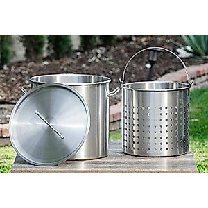 Barton 53Qt Stock Pot w/Strainer Basket Commercial Stainess Steel Food Grade 304 Turkey Deep Fryer Crawfish Clam Steamer