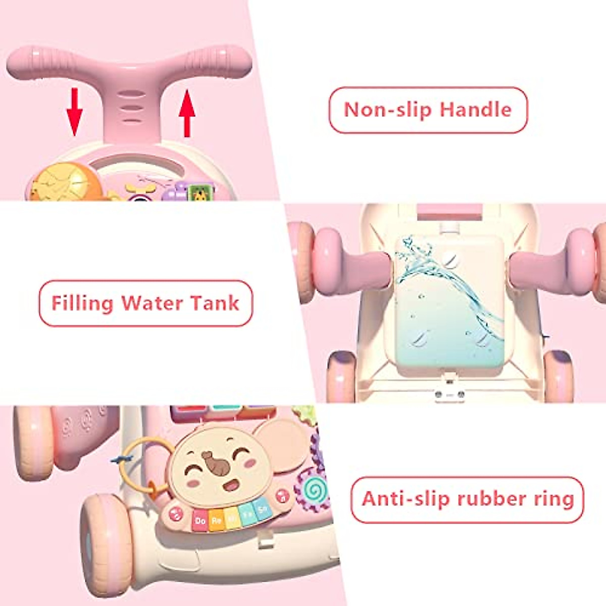 QDRAGON 3 in 1 Baby Walker and Activity Center for Baby Girl,Toddler, Learning to Walk, Sit to Stand, Early Learning Push Toys for Infant 6-12 Months Pink