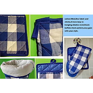Cotton Oven Mitts and Pot Holder Sets Buffalo Check 4 Pack Heat Resistant Recycled Quilted Cotton Breathable Fabric Comfortable for Kitchen Cooking Baking