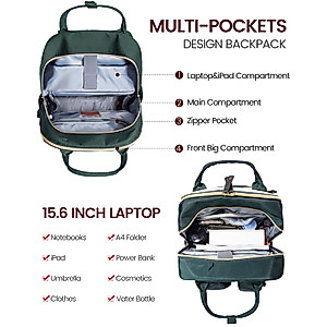 LOVEVOOK Laptop Backpack for Women, Fits 15.6 Inch Laptop Bag, Fashion Travel Work Anti-theft Bag, Business Computer Waterproof Backpack Purse, Backpacks, Beige-Green-Black