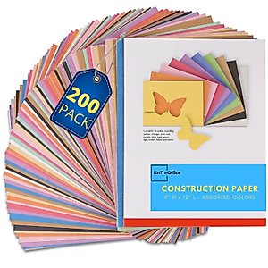 1InTheOffice Construction Paper 9x12 Assorted Colors, Thick Construction Paper, Colored Paper for Arts and Crafts, 9" W x 12" L, Assorted, 200/Pack