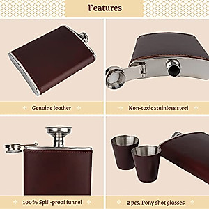 Men's Leather Flask with 2 Cups and Funnel - 100% Leak Proof with Stainless Steel and Premium Leather, Flask Gift Set for Father, Grandfather, Boyfriend, and Groomsmen