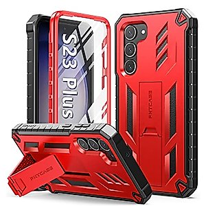 FNTCASE for Samsung Galaxy S23+Plus Case: Dual Layer Protective Textured Cover & Rugged TPU Shell with Kickstand | Military Grade Drop Protection | Heavy Duty Cell Phone Protector(Red)