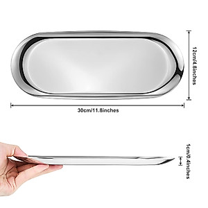 Bidponds Silver Oval Vanity Tray, Stainless Steel Jewelry Tray, Bathroom Tray, Makeup Cosmetic Trays,Towel Napkin Tray,Storage Organizer,11.8 x 4.8 inches (L*W), Large