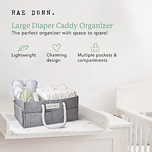 Rae Dunn Baby Diaper Caddy Organizer, Baby Things Storage Organizer for Nursery, Changing Table and Car, Portable Basket for Baby Items, Baby Shower Gifts, Grey Felt with Rope Handles, Large