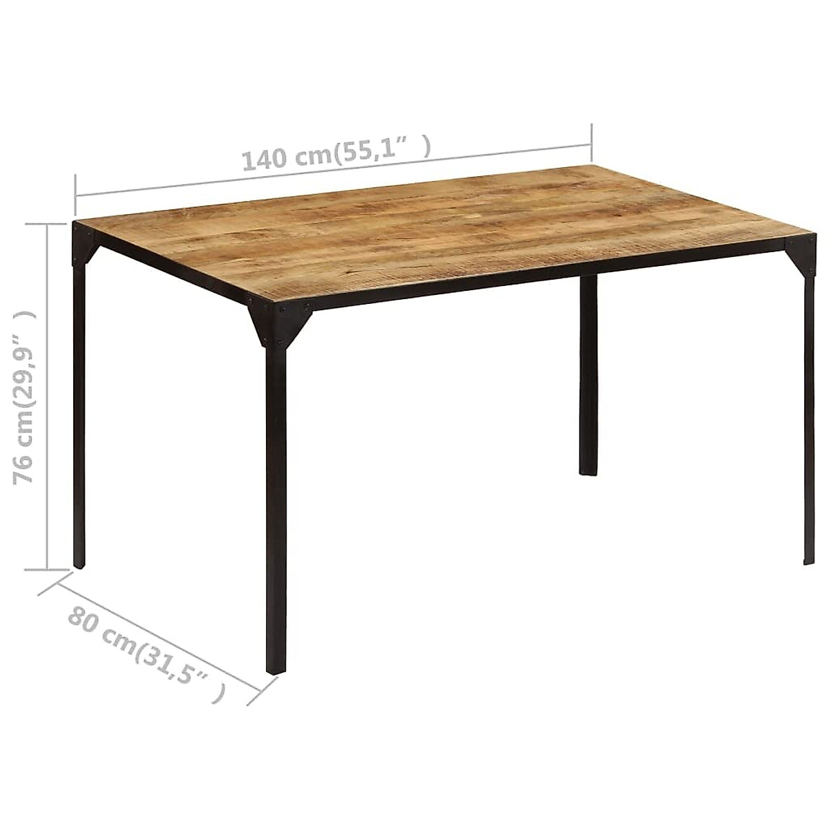 VRAXO Dining Table 55.1"x31.5"x29.9" Solid Mango Wood,Kitchen & Dining Room Tables-58.52lbs