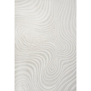 Eyely NCS103A-8 Scandinavian Maribo Abstract Groovy Striped Indoor Area Rug, Contemporary, Modern, Vintage, Coastal, Bohemian for Bedroom,Kitchen,Living Room,Non Shedding,Easy-Washing, Cream, 8 X 10