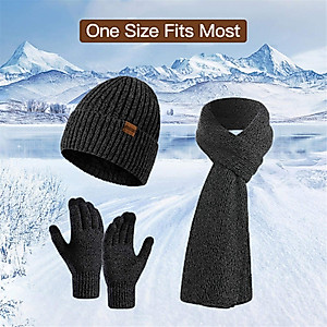 Honnesserry Winter Hats Scarf for Men with Touchscreen Gloves Warm Men's Scaves and Beanie Hat Themal Gloves Set