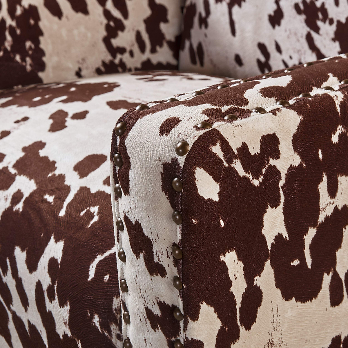 Christopher Knight Home Elysabeth Studded Velvet Club Chair, Milk Cow / Dark Brown 32.75D x 29.25W x 37.5H in
