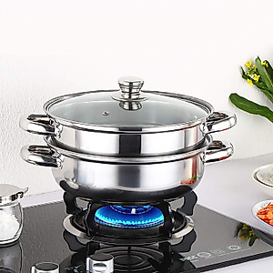 Steamer Pot Stainless Steel 2 Tier - 28cm Steamer Pot w/Glass Lid Food Veg Cooker Pot Cooking Pan Steaming Pot Dim Sum Cookware Steamer For Kitcken Cooking Tool