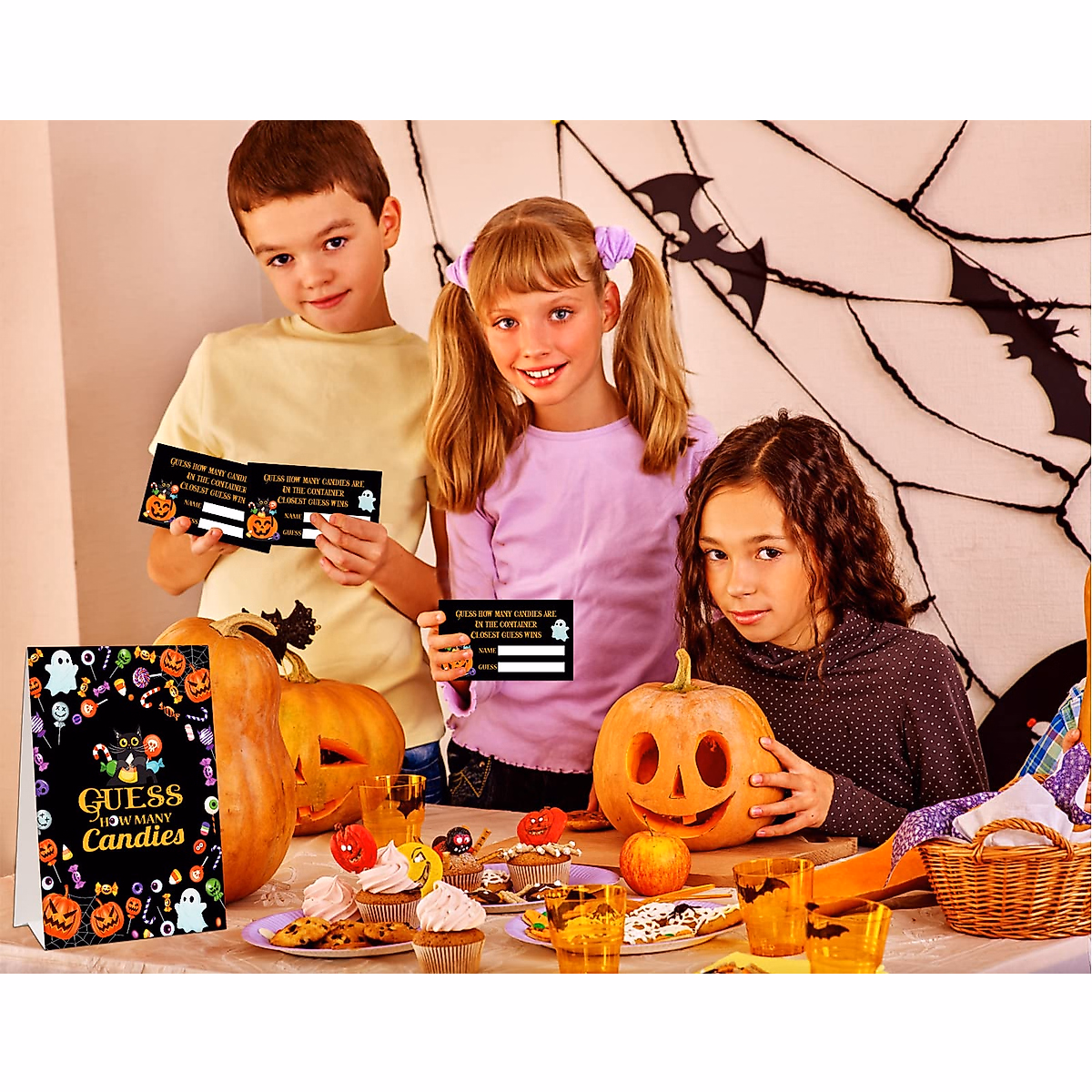 FaCraft Halloween Guess How Many Candies Games,36pcs Candies Guessing Game Cards Halloween Party Game for Kids Adults Halloween Guessing Candy Jar Card Ticket Birthday Halloween Party Favor Supplies
