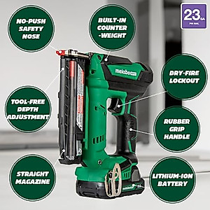 Metabo HPT Cordless Pin Nailer Kit, 18V, 23 Gauge, 5/8" up to 1-3/8" Pin Nails, 2,700 Nails Per Charge, 18V 2.0 Ah Lithium Ion Battery, Fast Charger, Bag, Lifetime Power Tool Warranty, NP18DSALT