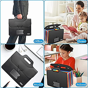 2Pack 13 Pockets Expanding File Folder with Handle, A4 Letter Size Portable Accordian File Organizer, Document Folder with Handle for School, Office, Home - Black
