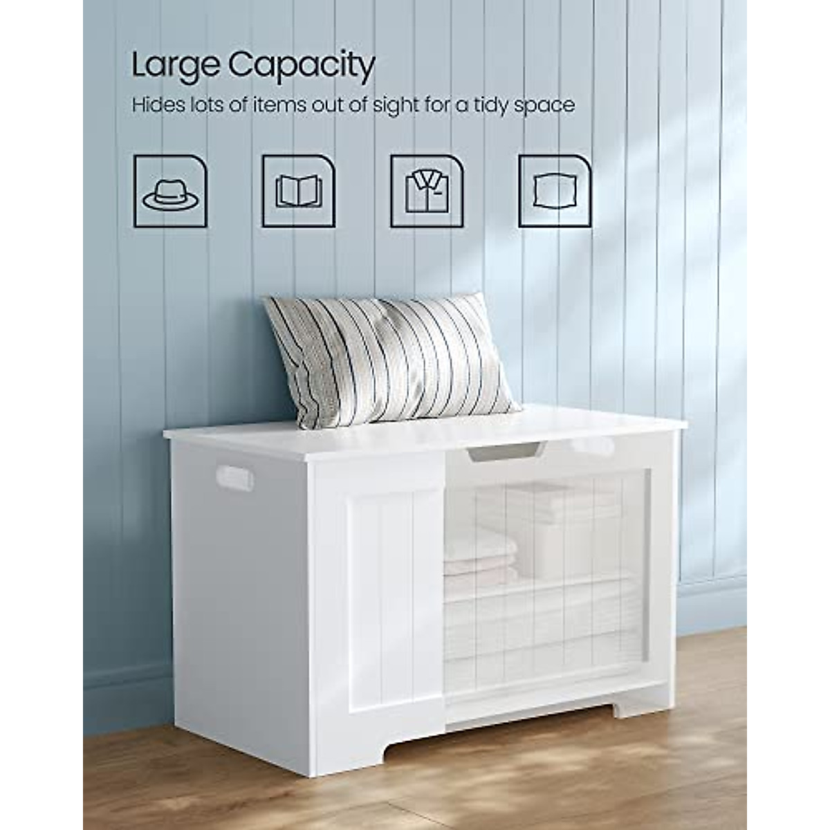 VASAGLE Storage Chest, Storage Bench, Entryway Bench with 2 Safety Hinges, Shoe Bench, Modern Style, 15.7 x 29.9 x 18.9 Inches, for Entryway, Bedroom, Living Room, White ULHS11WT