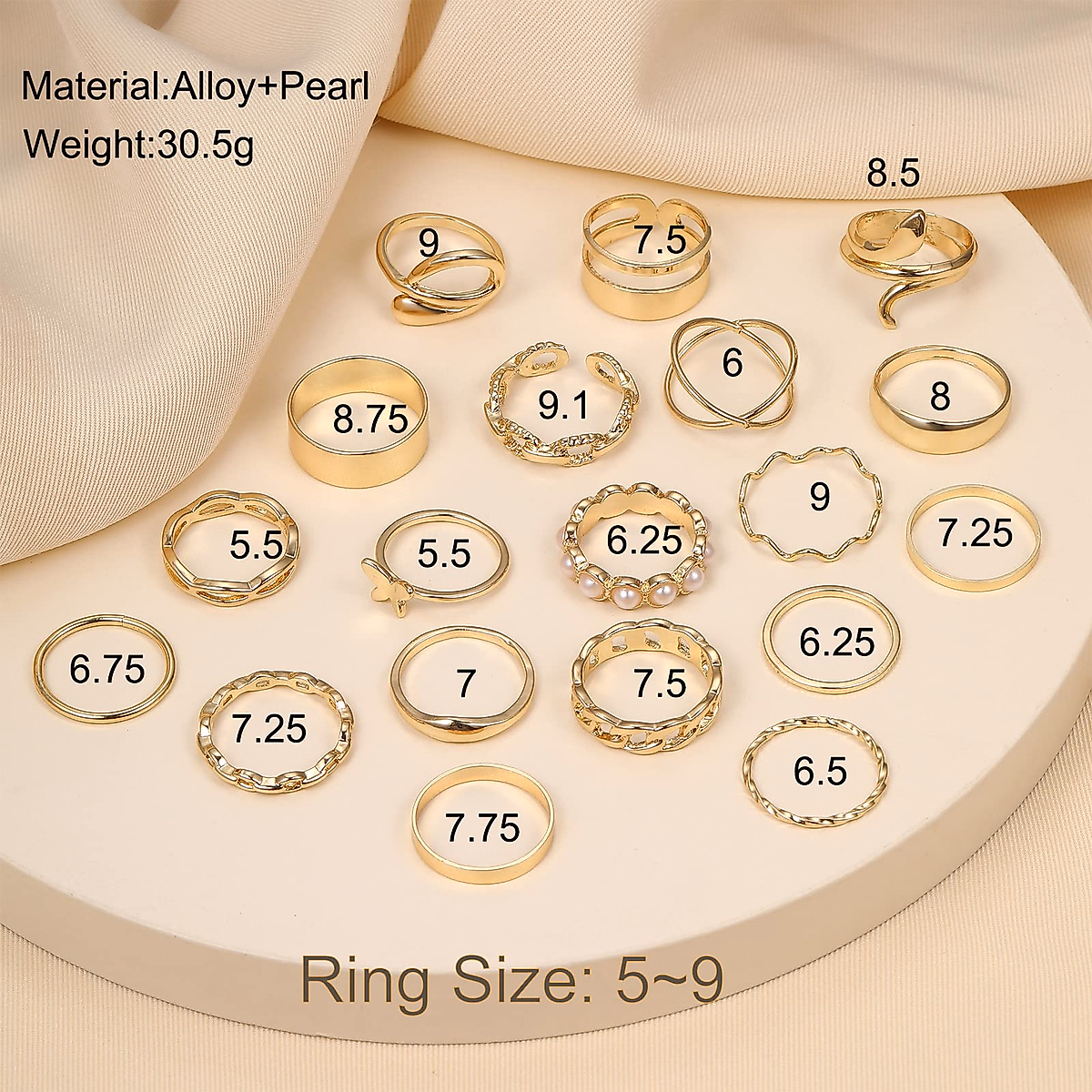 Gold Kunckle Rings Set for Women, 19 Pcs Cute Stackable Rings Pack Boho Snake Butterfly Statement Vintage Rings Set for Jewelry