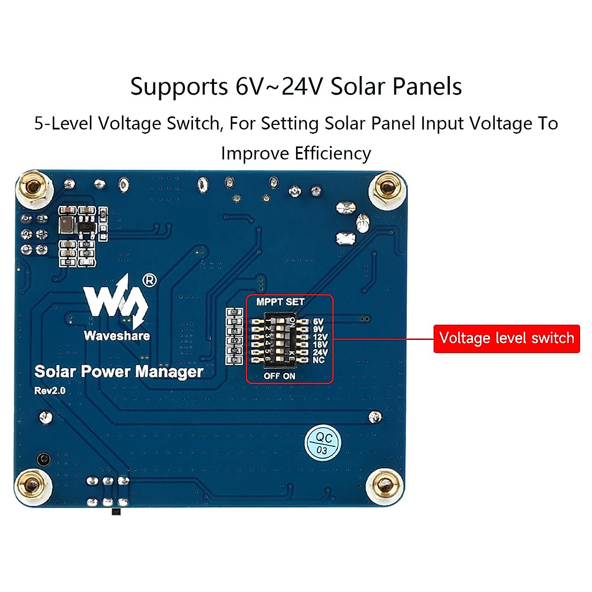 Recharged Solar Power Management Module for 6V~24V Solar Panel, Support Solar Panels, Or USB Power Adapter Battery Charging, 5V/1A or 3.3V/1A Regulated Output