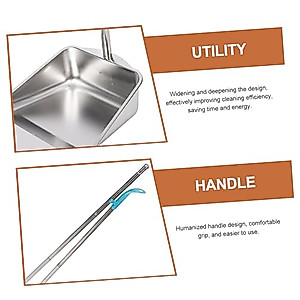 TOKIDNY 1 Set Stainless Steel Trash Shovel Trash Cleaning Wide Angle Broom Kitchen Dustpan Garbage Shovel Litter Shovel Stand up Modern Broom and Dustpan Sweeping Brush Floor Broom Silver