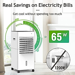 AGILLY 3-IN-1 Evaporative Air Cooler, Windowless Portable Air Conditioner w/1.3-Gal Water Tank, 3 Wind Speeds Remote Swamp Cooler, 12H Timer&60° Oscillation, Screen-Off Air Cooler Fan for Home Office