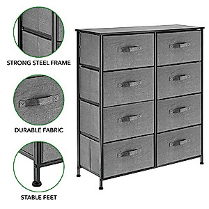 mDesign 38.31" High Steel Frame/Wood Top Storage Dresser Furniture Unit with 8 Removable Fabric Drawers - Large Bureau Organizer for Bedroom, Living Room, or Closet - Lido Collection, Cream/Gold