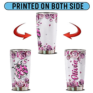 WONWIX Personalized Insulated Stainless Steel Ladybug Gifts for Women, 20oz Travel Mug Tumbler Water Bottle, Cup for Girls, Wife, Daughter, Perfect for Christmas, Birthday, Mother's Day, Valentine