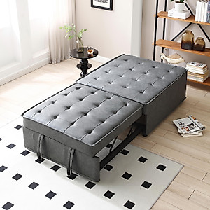 TARTOP Lazy 3 in 1 Multipurpose Faux Leather Ottoman, Convertible, Adjustable Single Sleeper Chair Sofa Bed for Living Room Apartment,Dark Grey