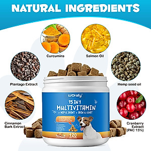 15-in-1 Dog Multivitamin Supplements - Dog Multivitamin Chewable - Immunity, Digestion, Joint and Heart Health Support for Skin, Coat Heart, Immune System - for All Ages All Breeds (120 Counts)