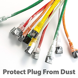 NTW Click on/Lockable RJ45 Plug Protector CAT5e/Cat6/Cat6a/Cat7/Cat8 Ethernet Head Dust Covers (25 Pack)-Black