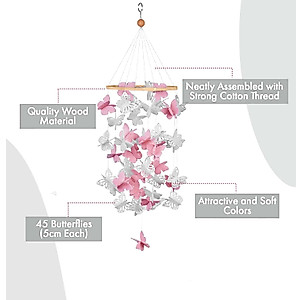 Just Joyer Baby Mobile for Crib Girl–Handmade with 45 Butterflies–Unique Toys Nursery Decor–Premium Felt Material with Wood Frame–Includes Butterfly Garland