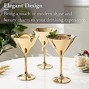 MyGift 8-Ounce Modern Metallic Gold Tone Martini Glasses, Elegant Golden Drinking Glass for a Cocktail Party, Wedding, or Anniversary Dinner, Set of 4