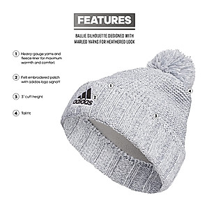 adidas Men's Recon Ballie Pom Tall Fit Fold Beanie Discontinued, White-Light Grey Heather Twist/Black/White F23, One Size