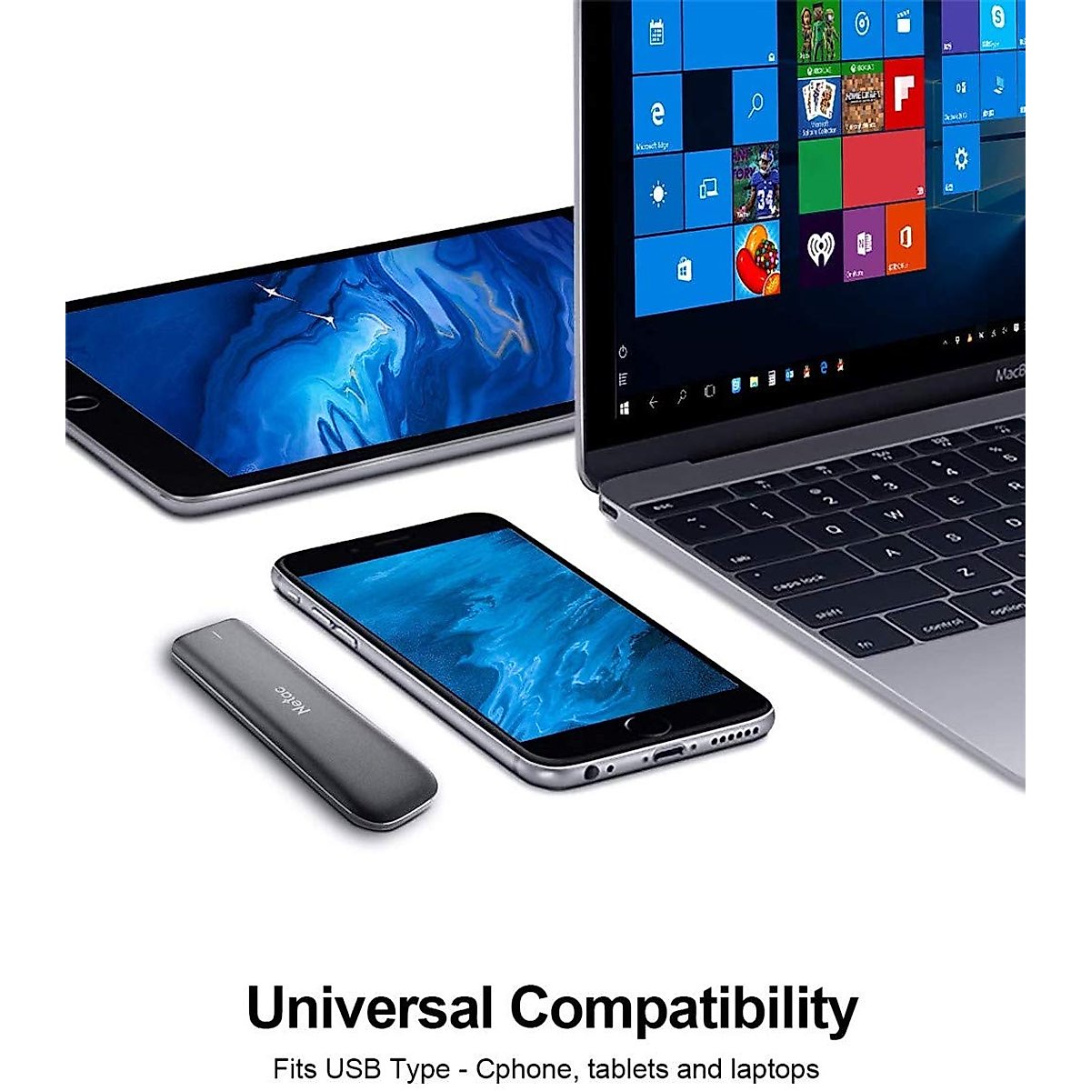 Netac SSD External Drive, Portable SSD 1TB for Type C, Up to 980MB/s, NVME SSD PCIE, USB 3.2 Gen2 10Gbps External Solid State Drive