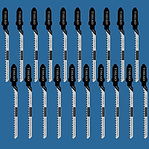 Jigsaw Blades T Shank 20PCS T101AO with Case, Compatible with Dewalt Bosch Black and Decker Jig Saw Blades Set for Wood, 3 in. 20 TPI Curved & Scrolling Fine Finish Cuts