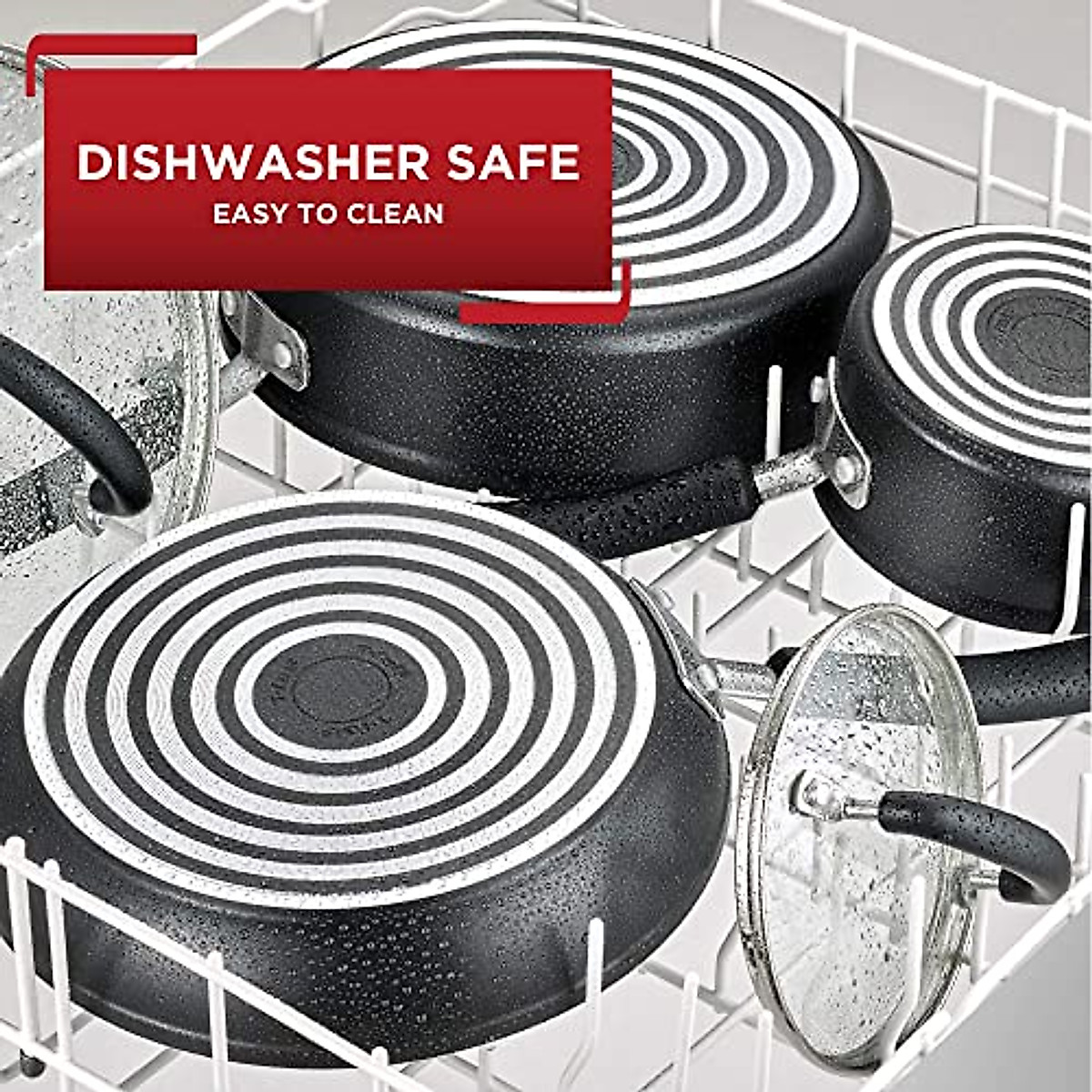 T-fal Initiatives Ceramic Non Stick Cookware Set 14 Piece, Oven Broiler Safe 350F, Kitchen Cooking Set W/ Fry Pans, Saucepans, Dutch Oven, Utensils, Healthy Cooking, Pots and Pans, Home, Black