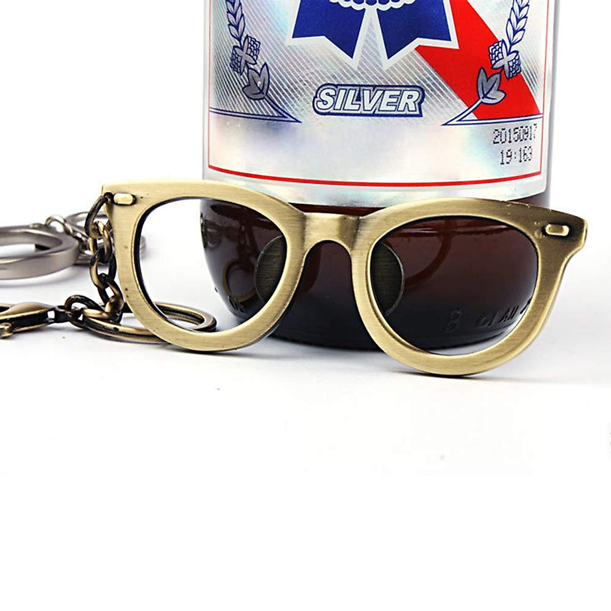 Booluee 2 Pcs Glasses Shaped Metal Bottle Opener with Keychain Keyring Beer Bottle Cap Opener Unique Creative Gift