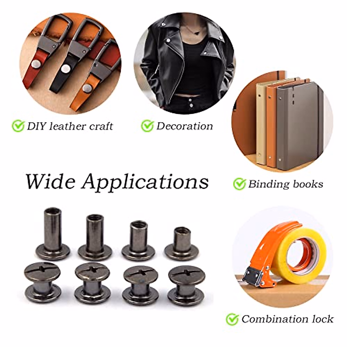 Alloypro 90 Sets Chicago Screws Assorted Kit 6 Sizes Gun Metal Leather Rivets 3/16(5mm) Screw Rivets Phillip Head Book Binding Posts Nail Rivet Chicago Bolts for DIY Leather Craft (5 x 4,5,6,8,10,12)