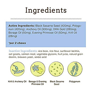 Herbsmith Glimmer - Dog Healthy Skin and Coat + Dog Treatment for Dry Itchy Skin - Omega-3 Supplement for Dogs - 60ct Large Chews