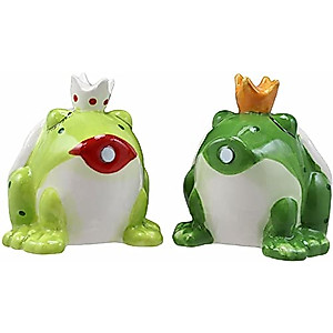 Set Of 1 Frog Prince And Princess Kissing Ceramic Magnetic Salt And Pepper Shakers