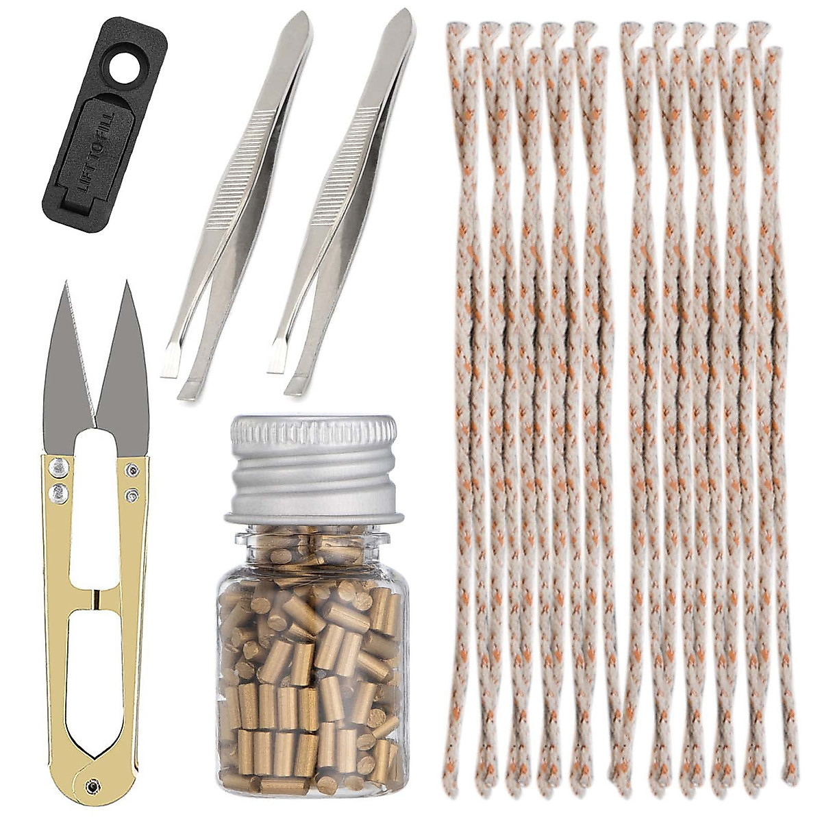 Universal Lighter Replacement Repair Kit Pack for Petrol Gas Fluid Lighter Oil Lighter (200pcs Flint Stone,20pcs Wick,2pcs Tweezers,1pcs Rubber Felt Pad,1pcs U-Shaped Mini Scissors)-Gold