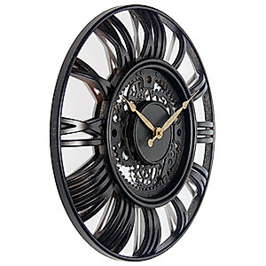Infinity Instruments LTD. Roman Gear 15 inch Decorative Steampunk Industrial Exposed Gear Living Room Wall Clock Home Decor Designer Battery Operated (Black)