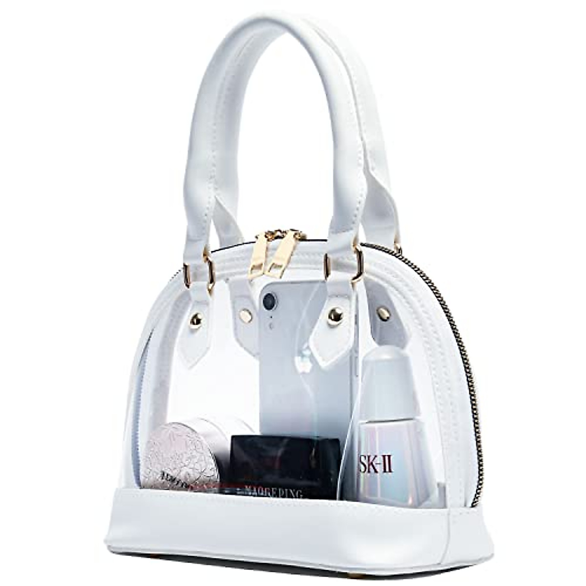 KKXIU Stadium Approved Clear Crossbody Purse and Handbag Vegan Leather Concert Bag for Women (White)