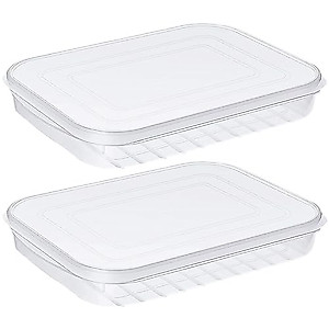 Tofficu 2Pcs Plastic Refrigerator Food Storage Containers, Stackable Refrigerator Organizer Bins with Lids, Fridge Organizers And Storage Containers for Meat, Fruits, Vegetable, Drinks