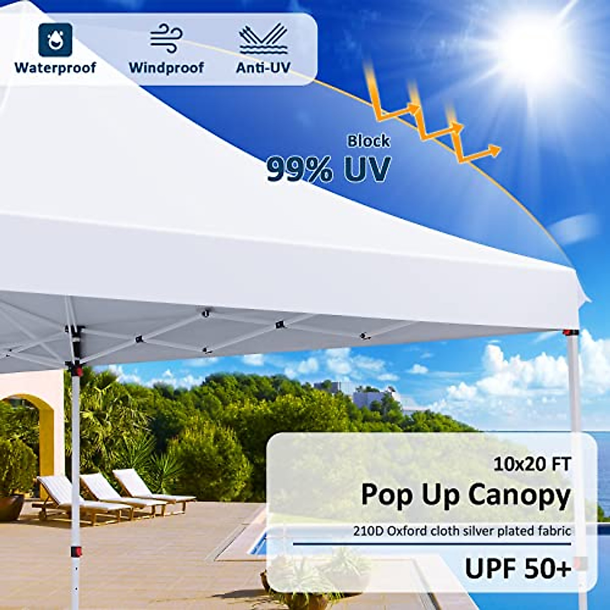 COBIZI 10x20ft Pop Up Canopy Tent with 6 Removable Sidewalls, Easy Up Commercial Canopy, Waterproof and UV50+ Gazebo with Portable Bag, Adjustable Leg Heights,Party Tents for Parties