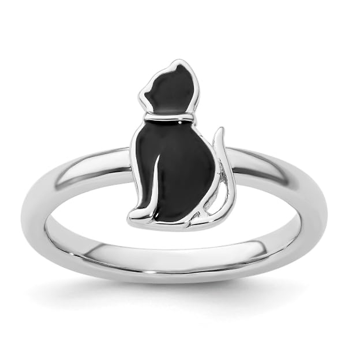 925 Sterling Silver Black Cat Stackable Ring Size 6