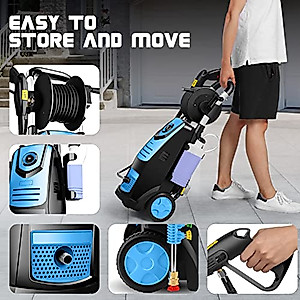 Electric Pressure Washer, Professional Electric Pressure Cleaner Machine with 4 Nozzles, Foam Cannon, 1800W High Power Washer with Soap Tank, IPX5 Car Wash Machine/Car/Driveway/Patio Clean