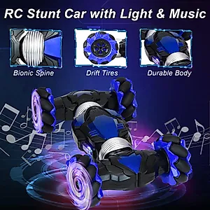 kisportee Gesture Sensing RC Stunt Car with Light & Music, Boys Toys Age 6-8-12, 4WD Hand Controlled Remote Control Car, Drift Twist Car, Birthday Gift for Boy Kid Age 6 7 8 9 10 11 12 Year Old (Blue)
