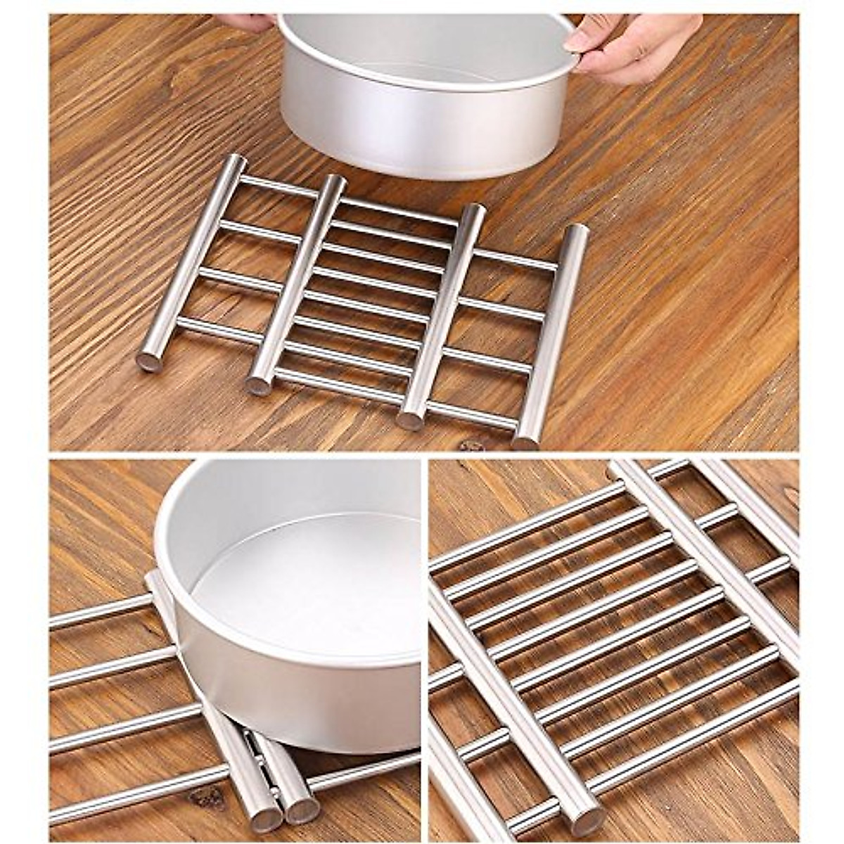 Leoyoubei 8x9 Metal expands Trivet Wite from 9" to 15" Multi-Purpose Spoon Rest and Kitchen Table mats Shrink Pads Non-Sliding hot pad and Pot Holder (Silver x 2)