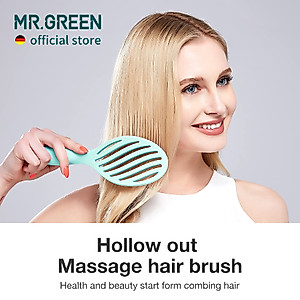 MR.GREEN Hollow Out Hair Brush Scalp Massage Combs Hair Styling Detangler Fast Blow Drying Detangling Tool For Wet Dry Curly Hair (Green)